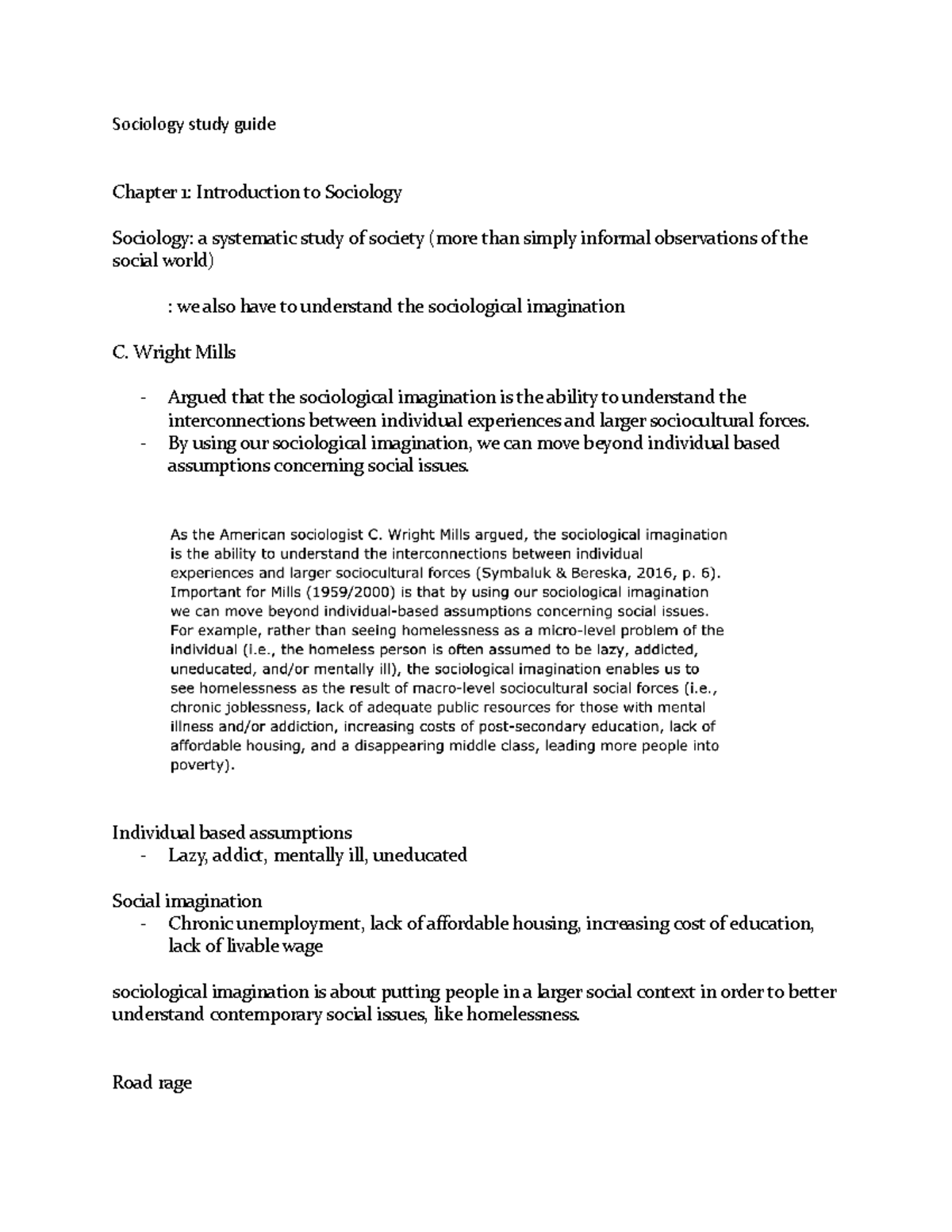 Sociology chapter 1 - notes - Sociology study guide Chapter 1 ...