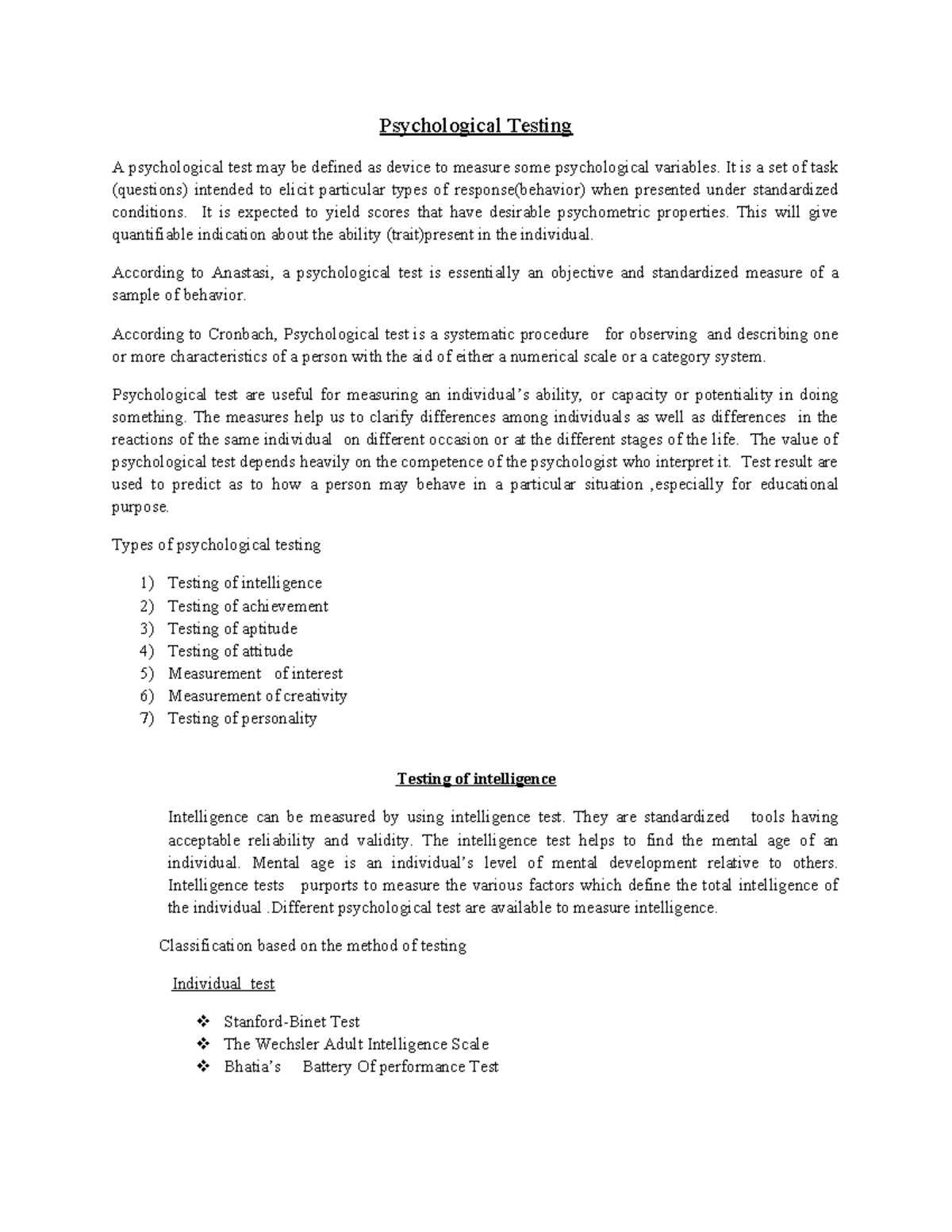 Psychological Testing - It is a set of task (questions) intended to ...