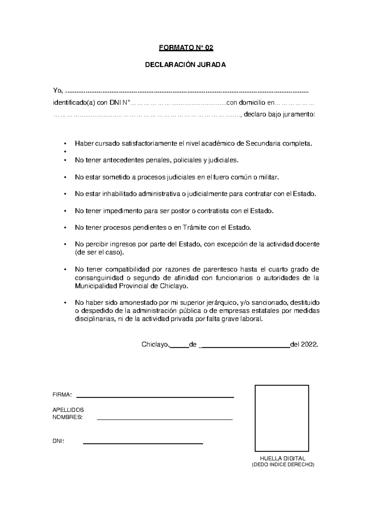 Documento (42) - doc borrador - FORMATO N° 02 DECLARACIÓN JURADA Yo, - Studocu