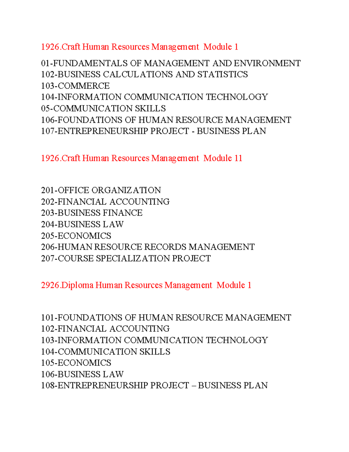 Course Outline human resourec and sales and marketing - 1926 Human Resources Management Module 1 ...
