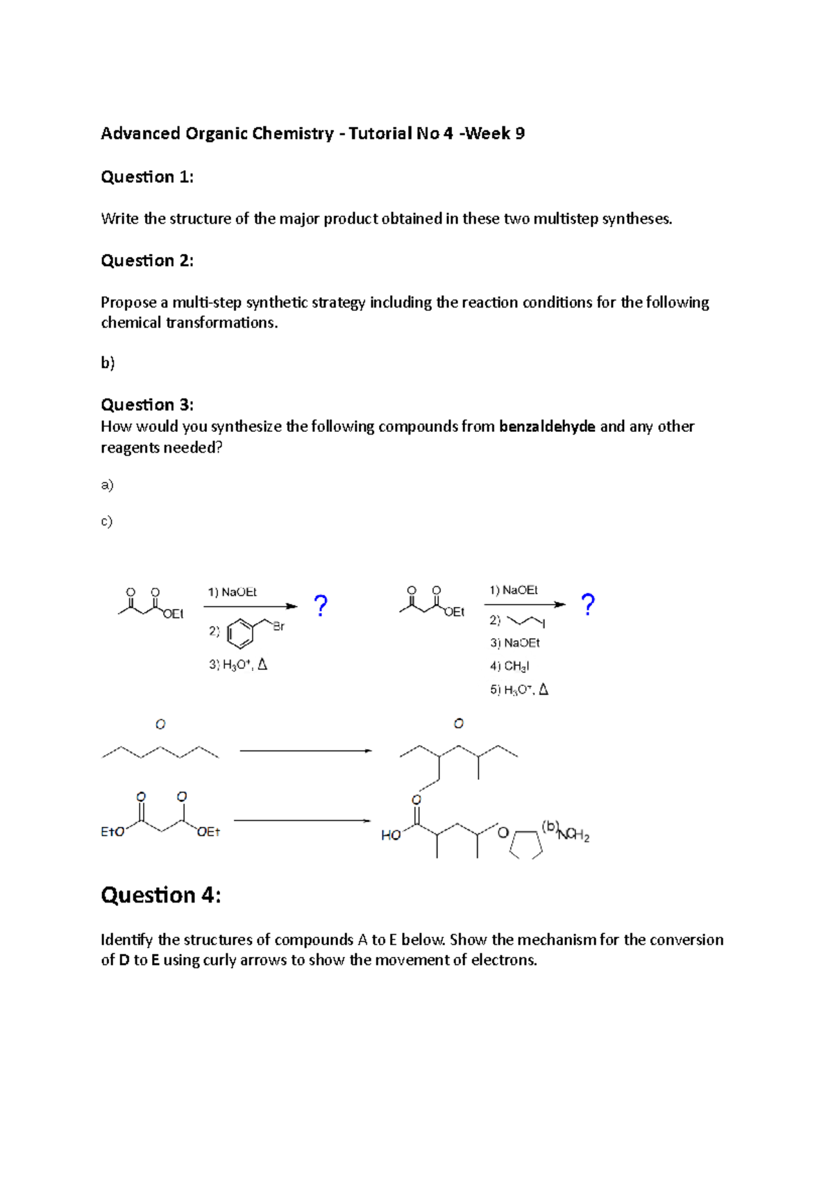 -Ad-organic tutorial - Advanced Organic Chemistry - Tutorial No 4 -Week ...