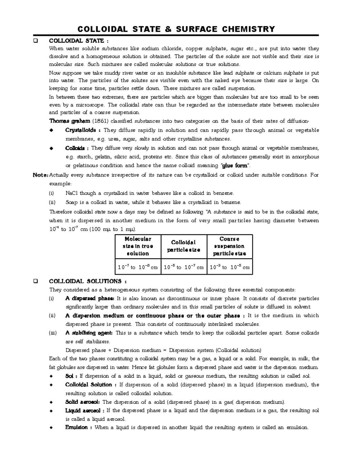 Colloidal State Surface Chemistry - COLLOIDAL STATE : When water ...