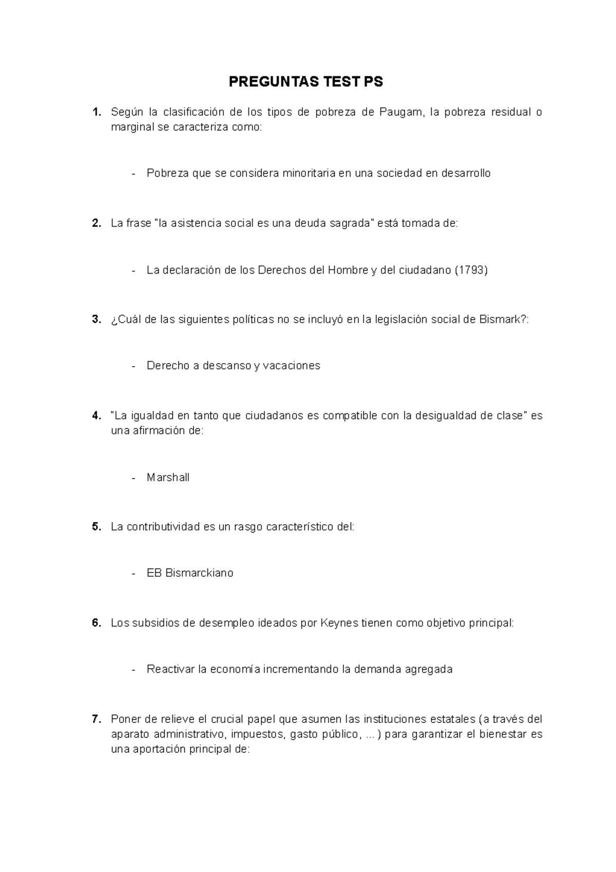 PS. TEST - Grado en Trabajo Social - PREGUNTAS TEST PS Según la ...