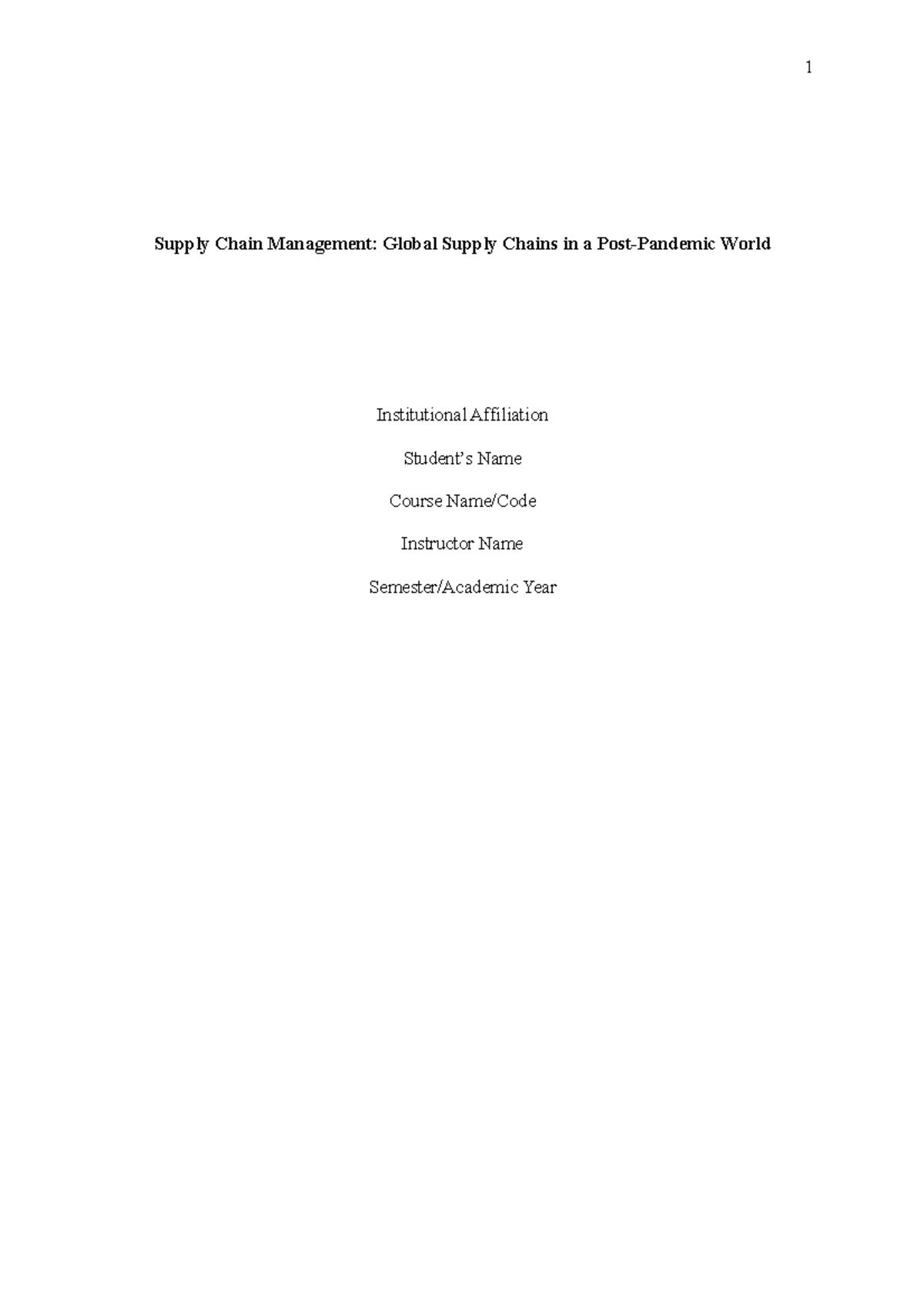 Article Review SCM SEM 2 - Supply Chain Management: Global Supply ...