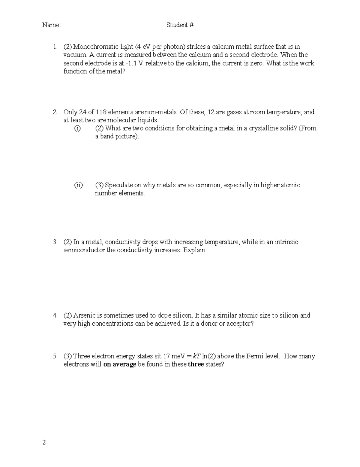 Midterm exam 2018 ELEC 315 - (2) Monochromatic light (4 eV per photon ...