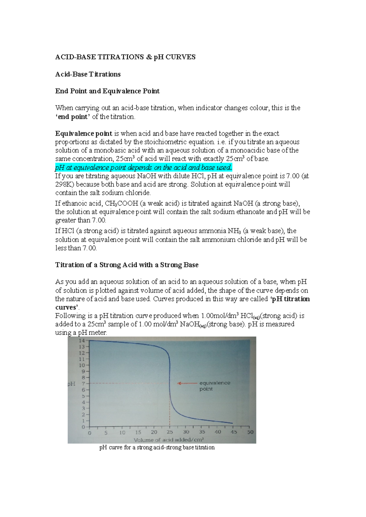ACID-BASE Titrations & p H Curves - ACID-BASE TITRATIONS & pH CURVES ...