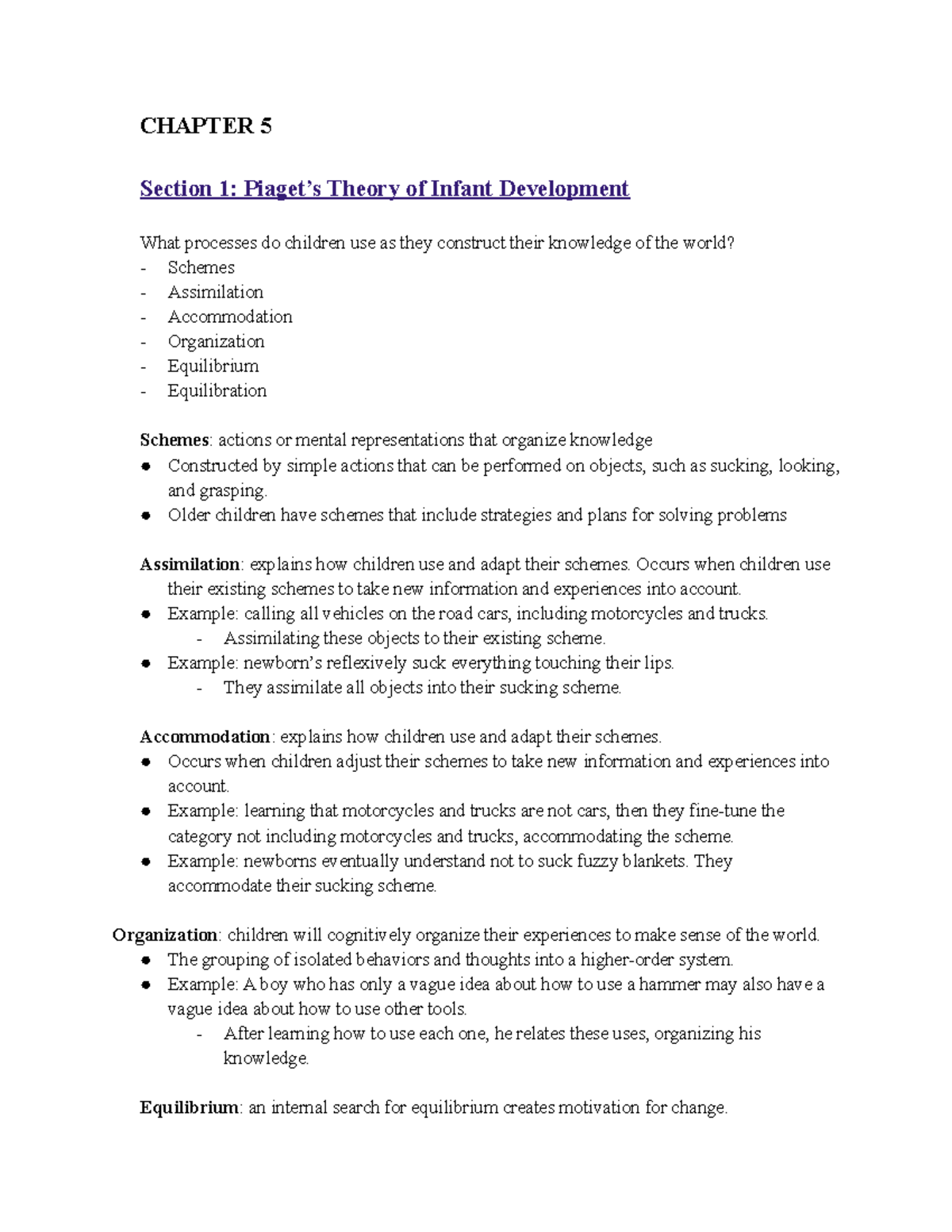 Child Dev - Notes - CHAPTER 5 Section 1: Piaget’s Theory of Infant ...