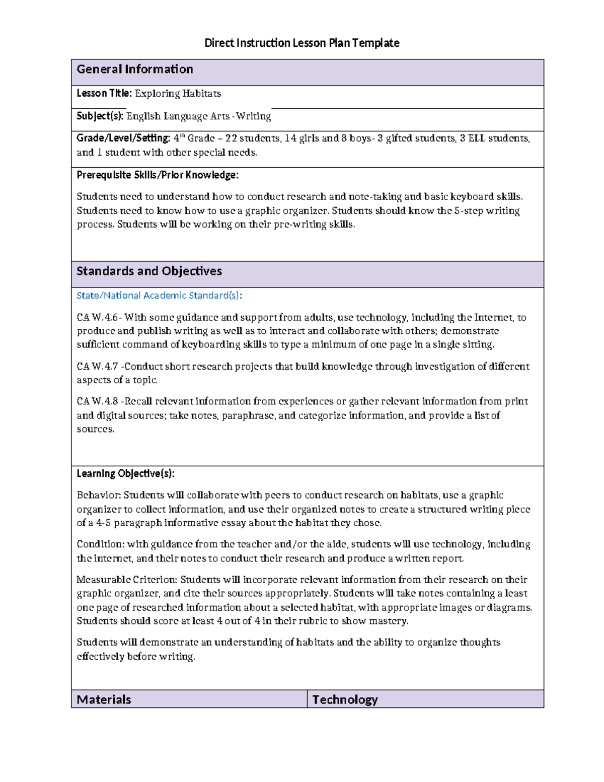 C365 (1) - Task 1 - Direct Instruction Lesson Plan Template General Information Lesson Title ...