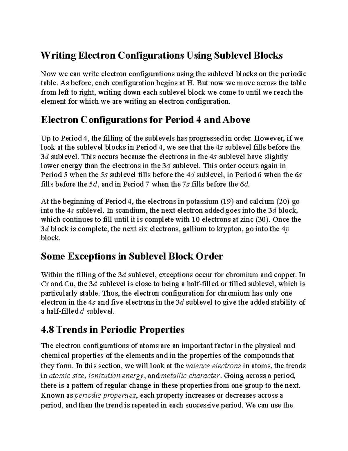 Chemistry ch4 notes - Writing Electron Configurations Using Sublevel ...