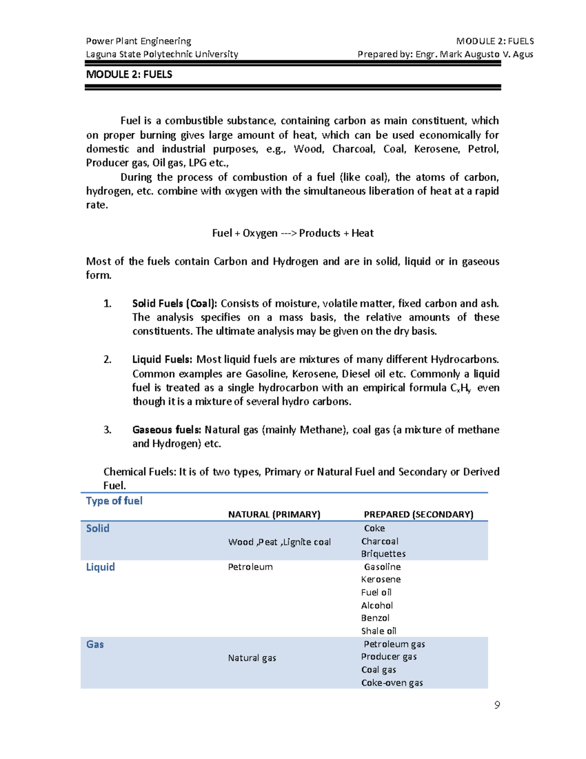 2 Fuels - Engineering lectures - Laguna State Polytechnic University Prepared by: Engr. Mark ...