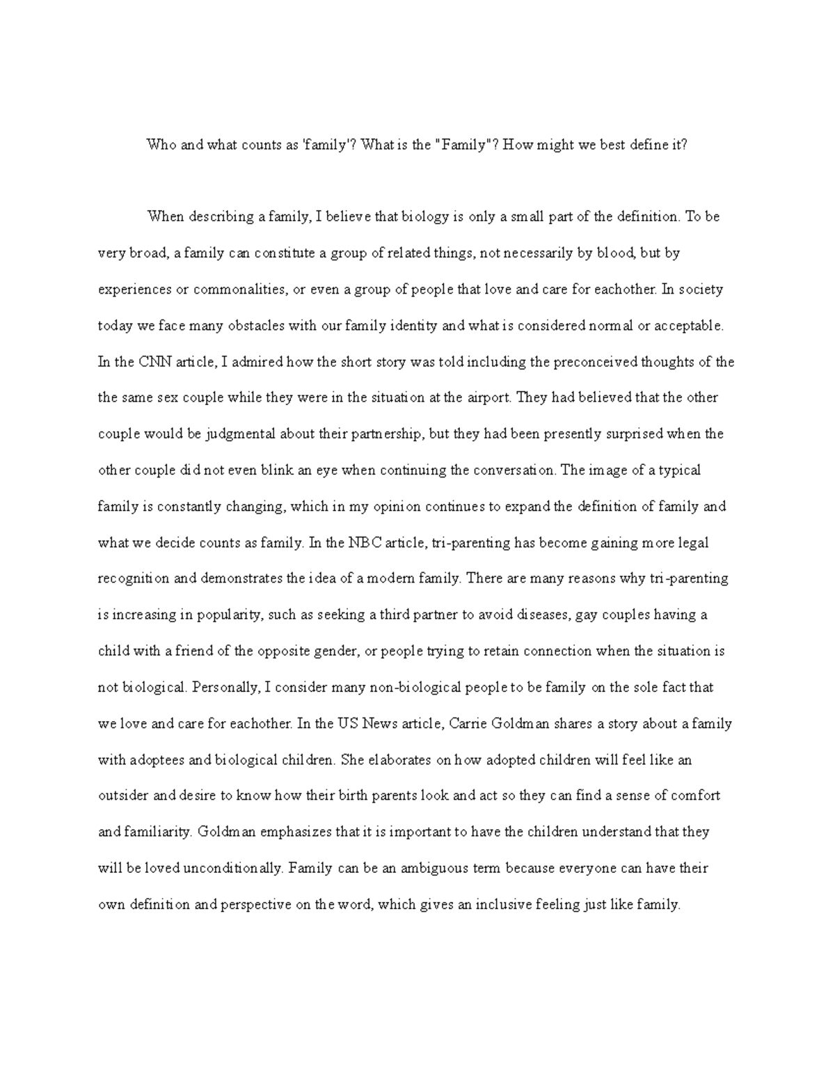 Critical Reflection 1 - Family - Who and what counts as 'family'? What ...