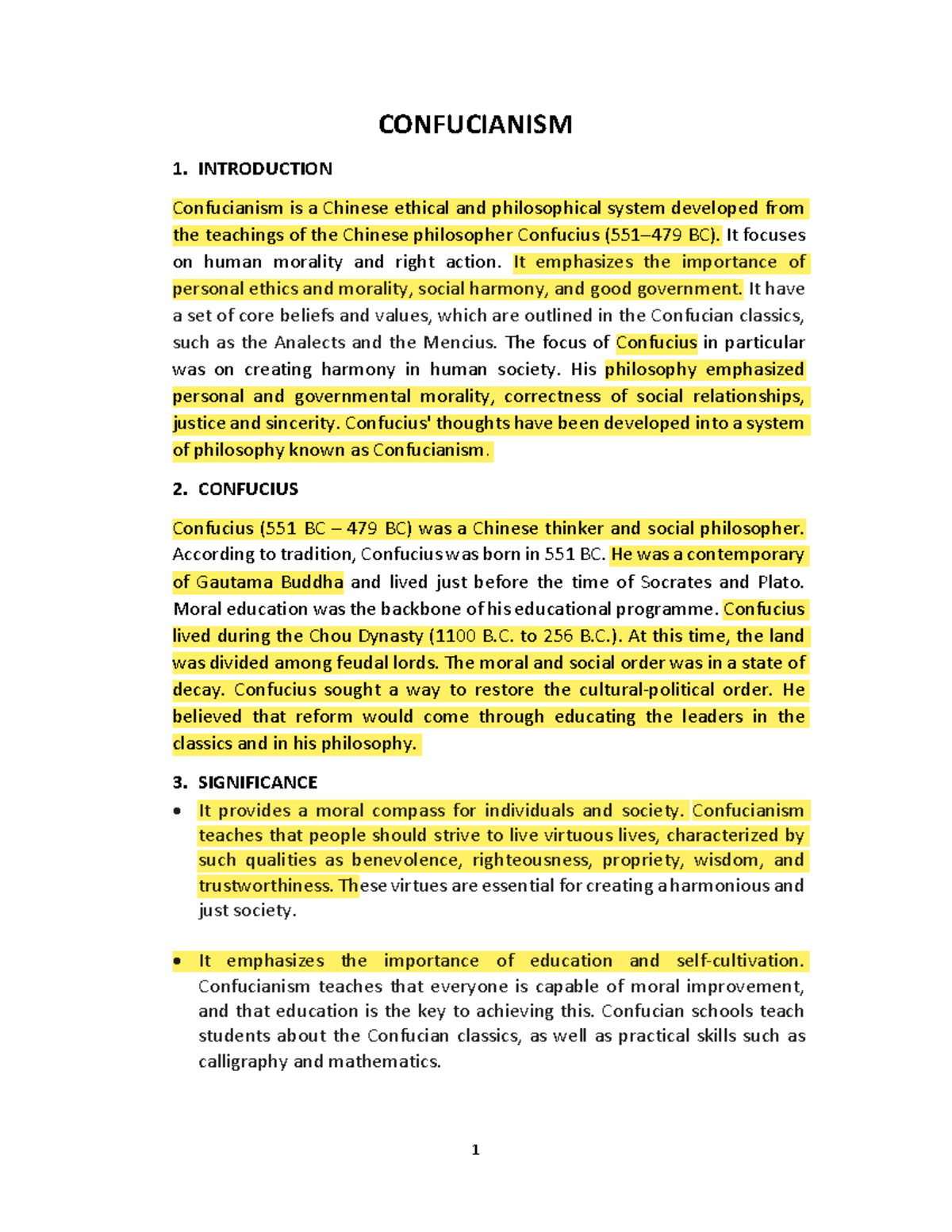 Confucianism - dsvcx - CONFUCIANISM 1. INTRODUCTION Confucianism is a ...