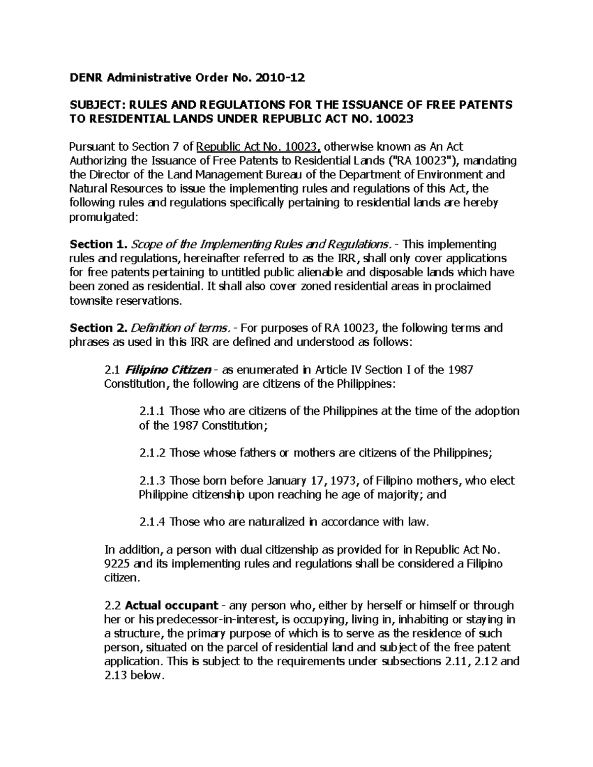 RA 10023 IRR - Summary BS Geodetic Engineering - DENR Administrative ...