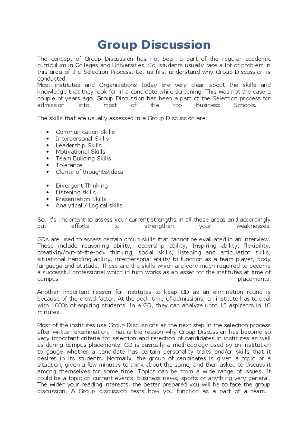 Group Discussion - Business Communications - Group Discussion The ...