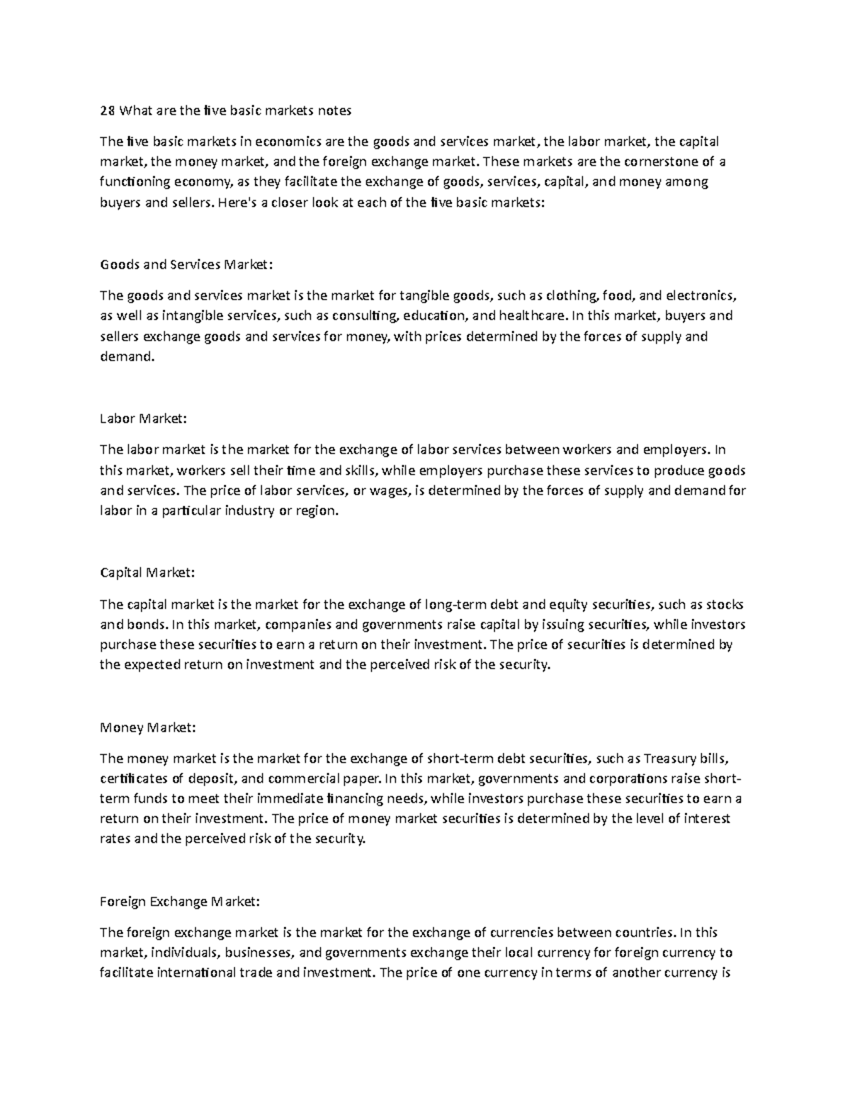 28 What are the five basic markets notes - These markets are the ...