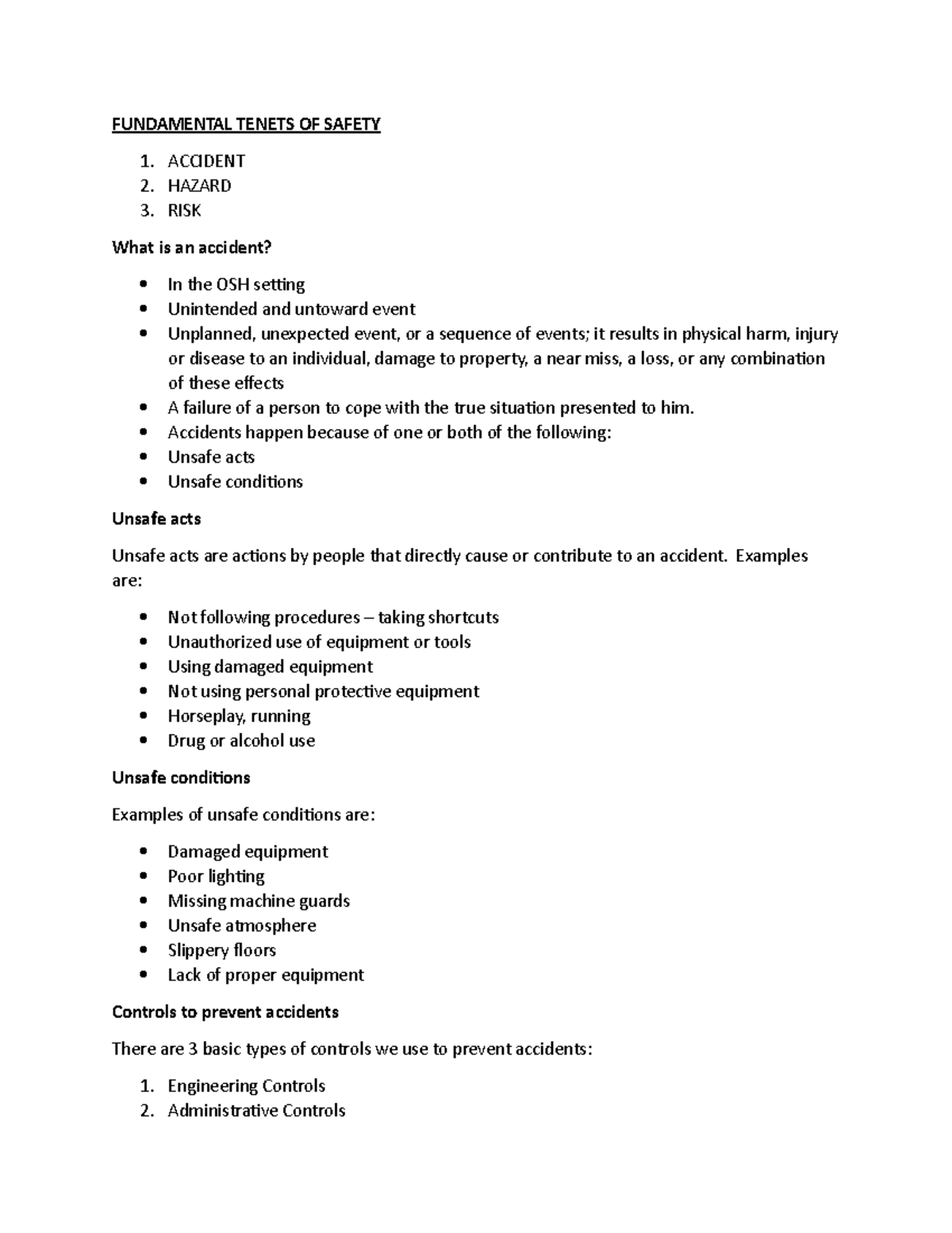 Fundamental tenets of safety - FUNDAMENTAL TENETS OF SAFETY 1. ACCIDENT ...