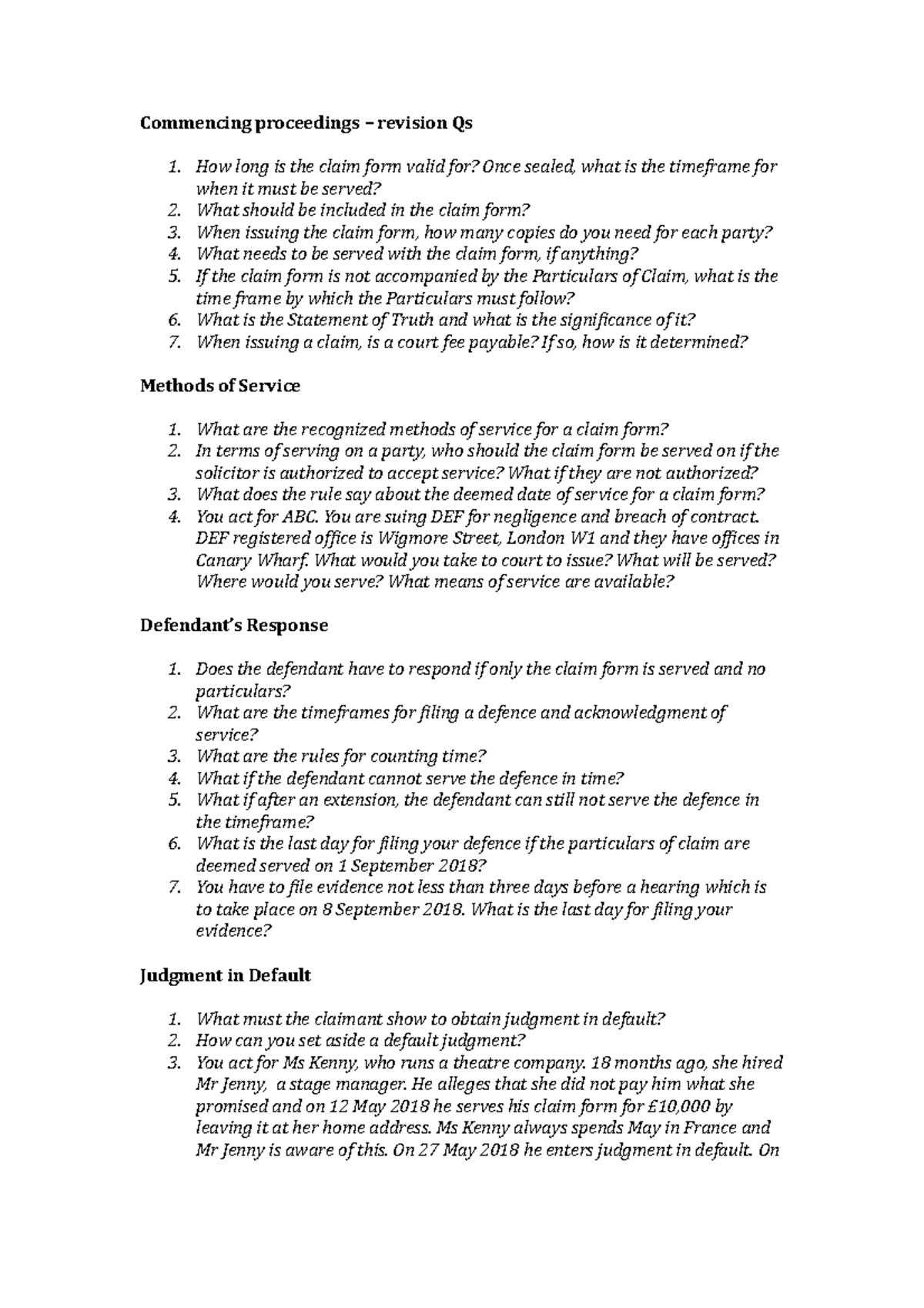 Civil - Commencing proceedings questions - Commencing proceedings ...