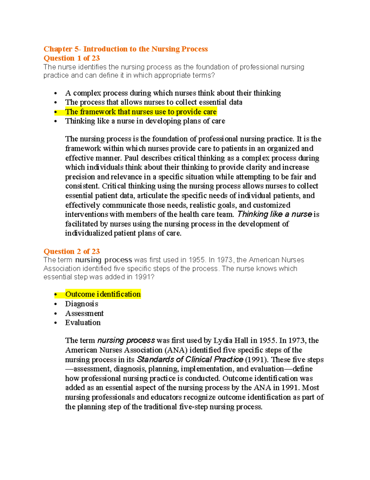 Chapter 5-Introduction to the Nursing Process ( Highlighted) - Chapter ...