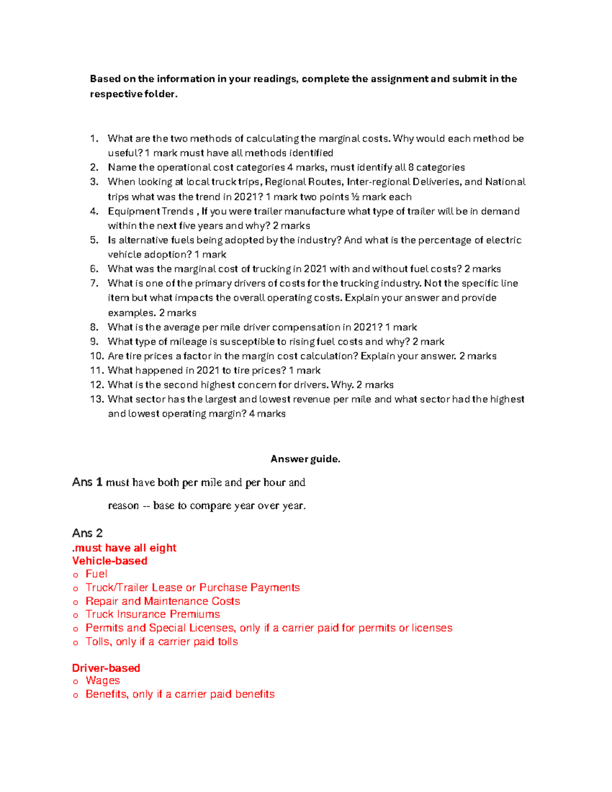 Assignment 1 In Class Assignment Based On Readings Based On The Information In Your Readings