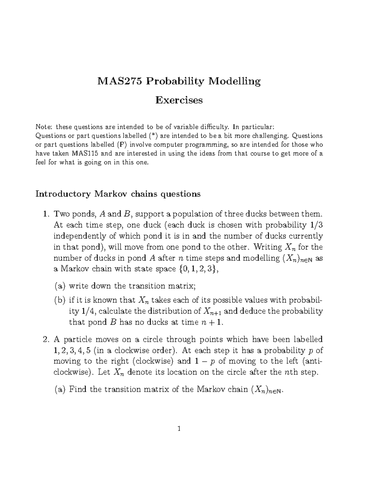MAS 275 Probability Modelling Exercises - MAS275 Probability Modelling ...