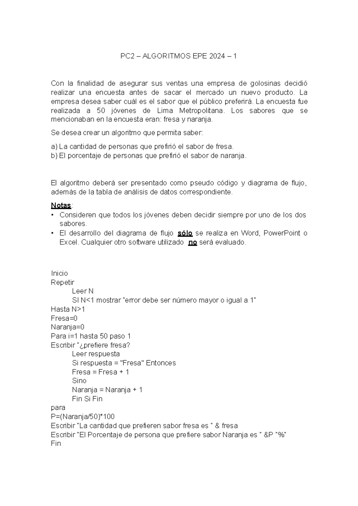 PC2- EPE 2024- Desarollado - PC2 – ALGORITMOS EPE 2024 – 1 Con la finalidad de asegurar sus ...