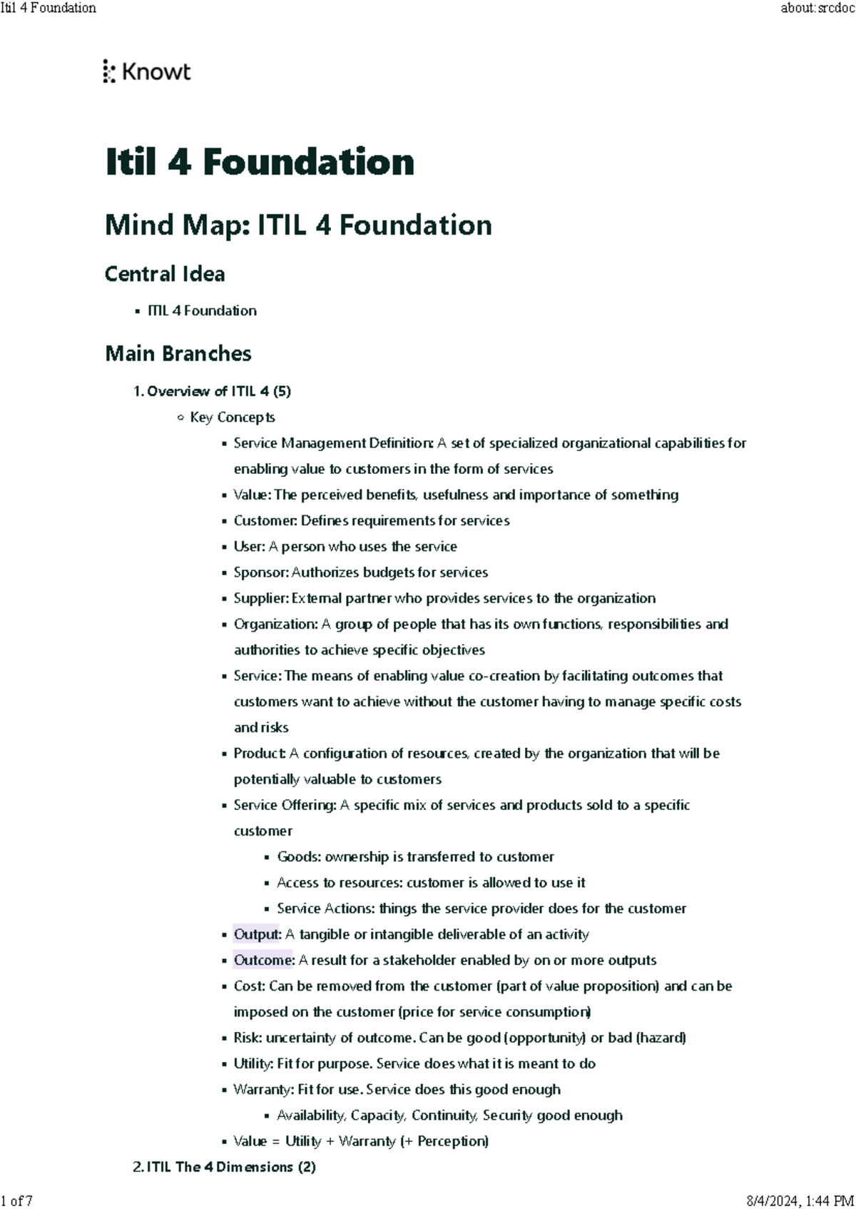 Itil 4 Foundation - Notes for ITIL - Itil 4 Foundation ITIL 4 ...