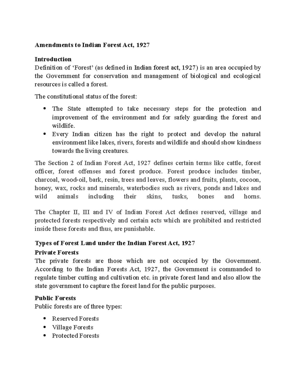 UT-3 Enviornment Forest - Amendments to Indian Forest Act, 1927 ...