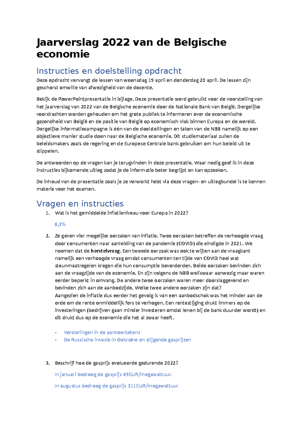 Taak Economie - Jaarverslag 2022 van de Belgische economie Instructies ...
