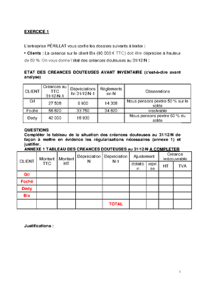 Exercices Supplementaires Creances Douteuses - L’état des créances ...