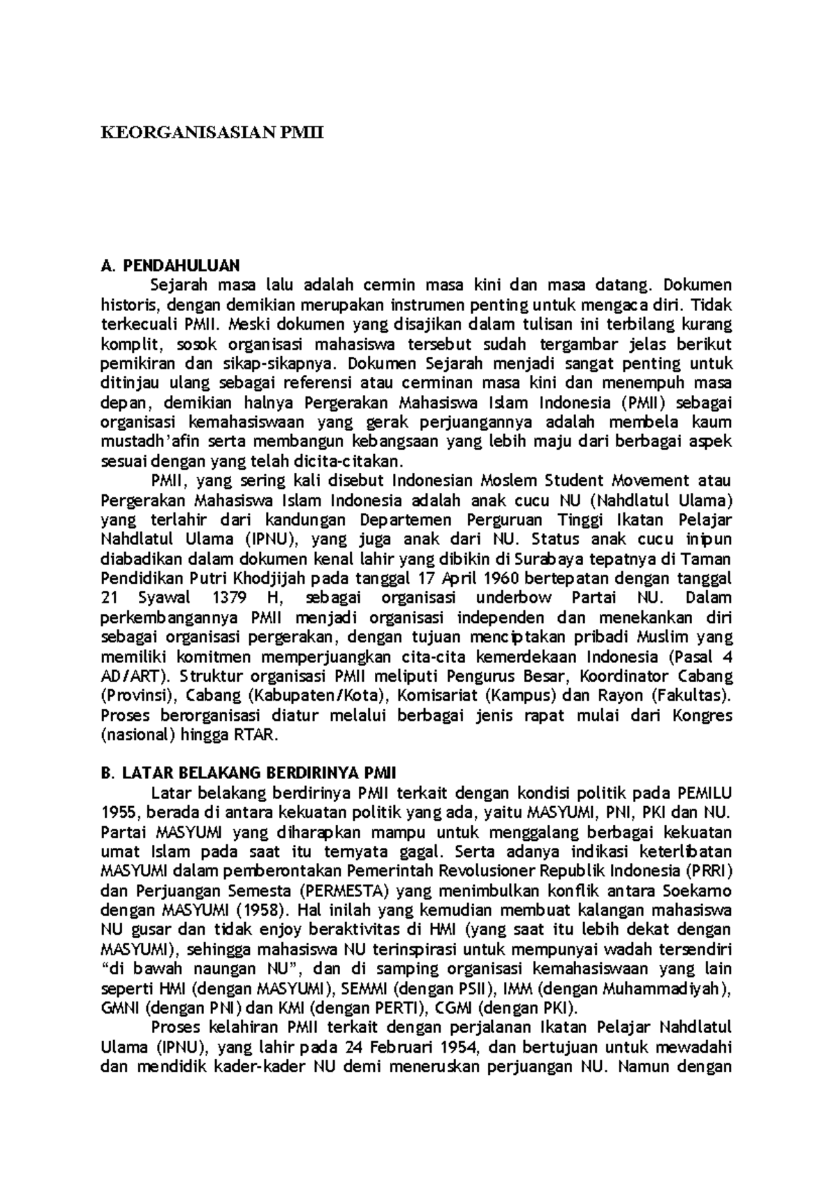 Keorganisasian PMII-44826584 - KEORGANISASIAN PMII A. PENDAHULUAN ...