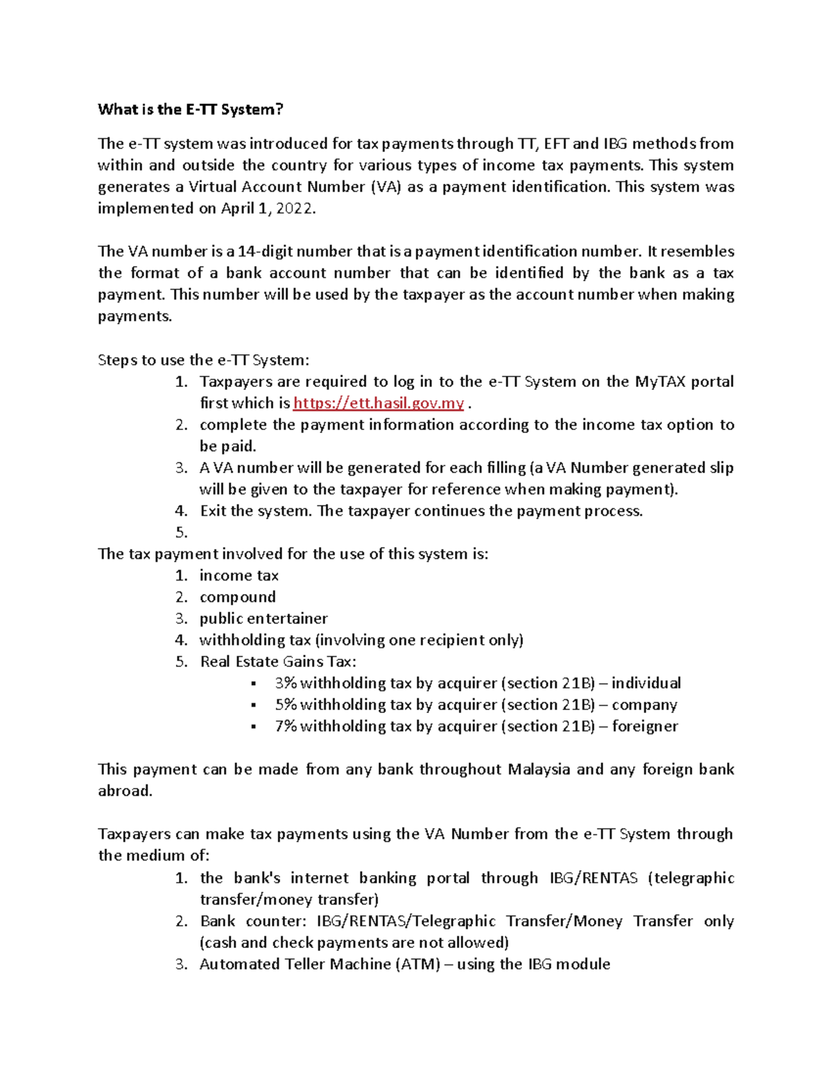 What is the e-TT - The e-tt system was introduced for tax payments ...