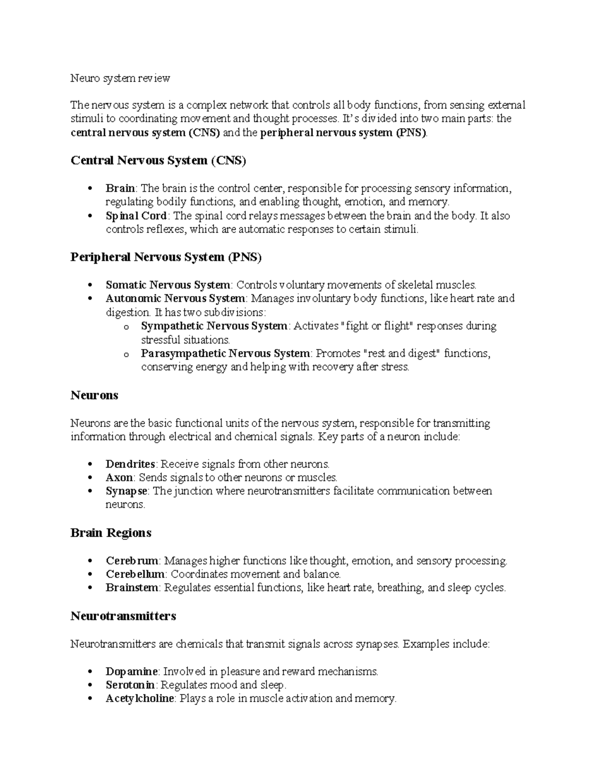 Neuro system review - It’s divided into two main parts: the central ...