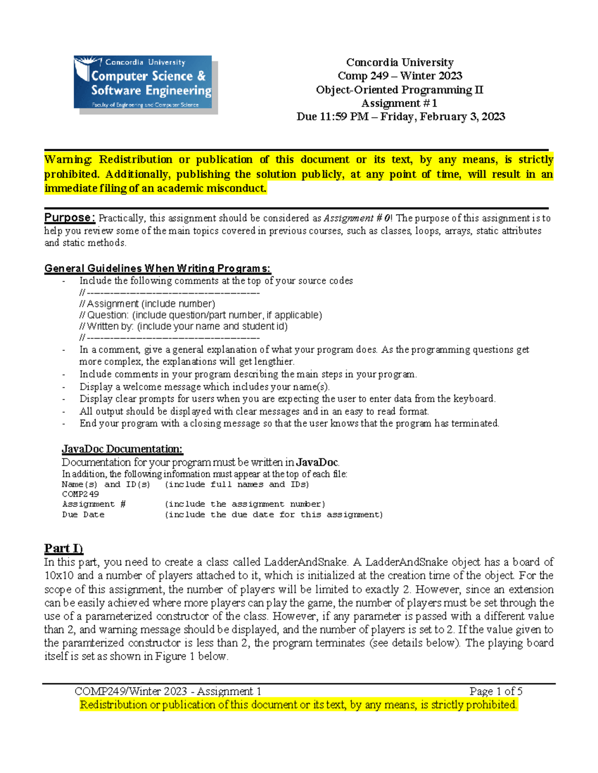 Comp249 W23 Assg1 - A1W23 - COMP249/Winter 2023 - Assignment 1 Page 1 ...