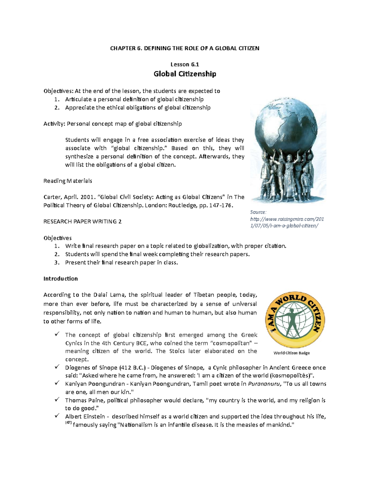 626003882 Lesson 7 1 Global Citizenship - CHAPTER 6. DEFINING THE ROLE ...