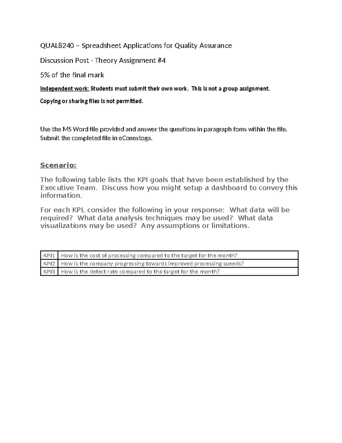 DP Theory Assignment 4 - QUAL8240 – Spreadsheet Applications for ...