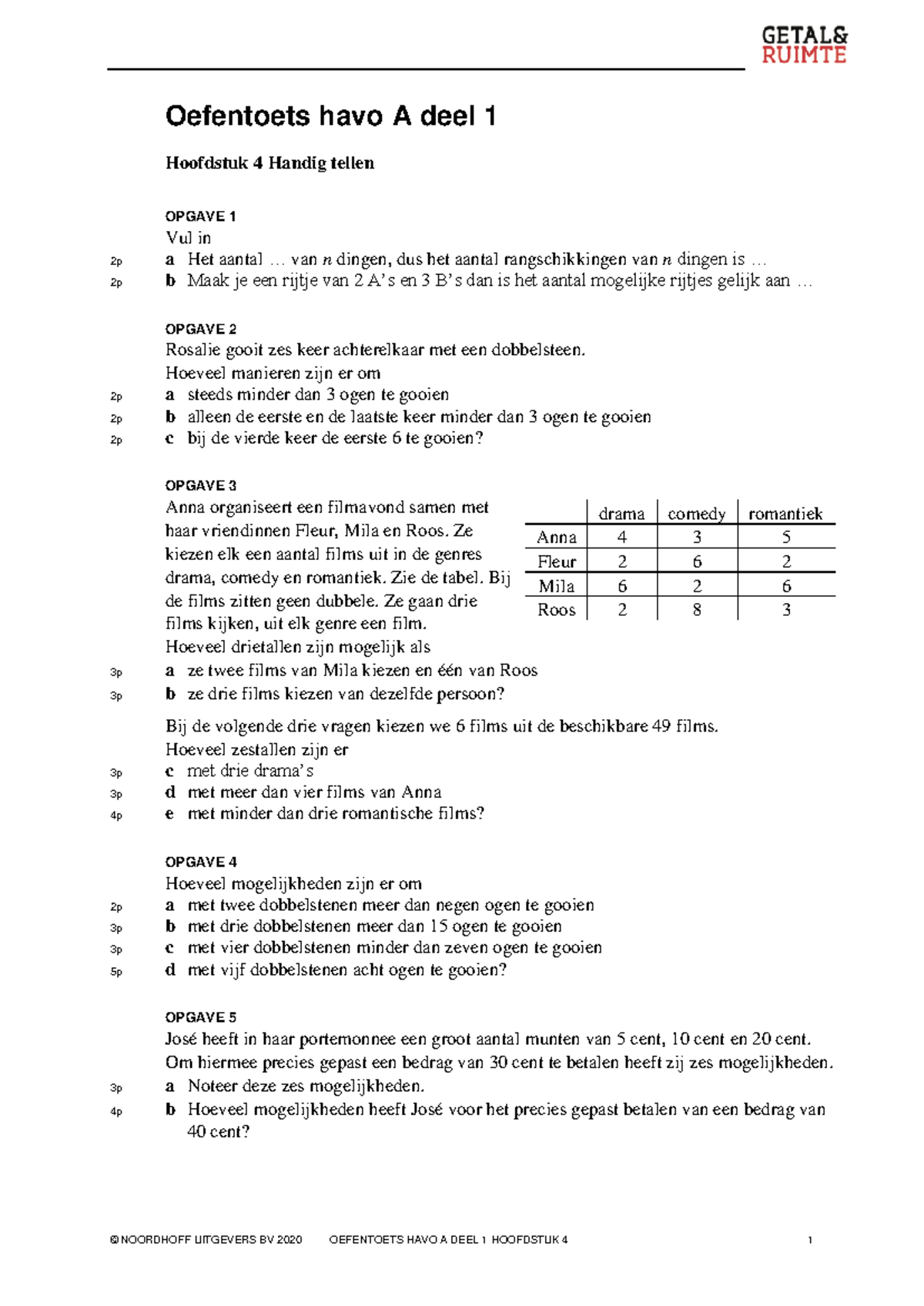 GR12 HA1 H04 oefentoets - © NOORDHOFF UITGEVERS BV 2020 OEFENTOETS HAVO A DEEL 1 HOOFDSTUK 4 1 ...
