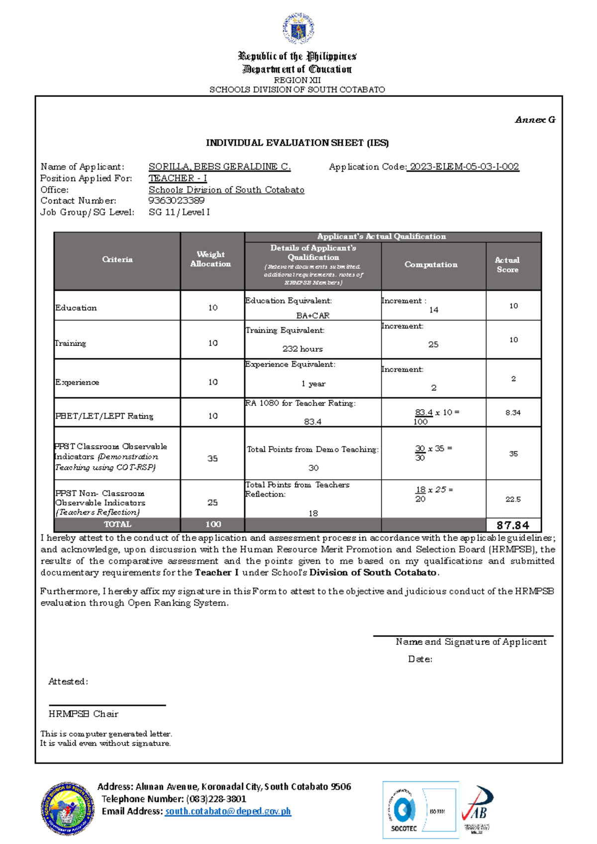 IES Annex G ELEM - Republic of the Philippines Department of Education ...