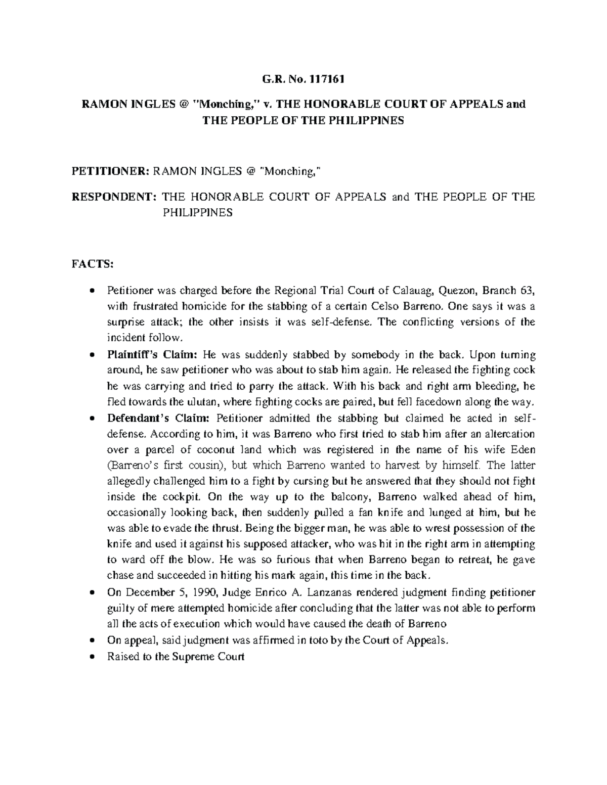 G.R. No. 117161 - Ramon Ingles vs. C.A. and the People of the Philippines - G. No. 117161 RAMON ...