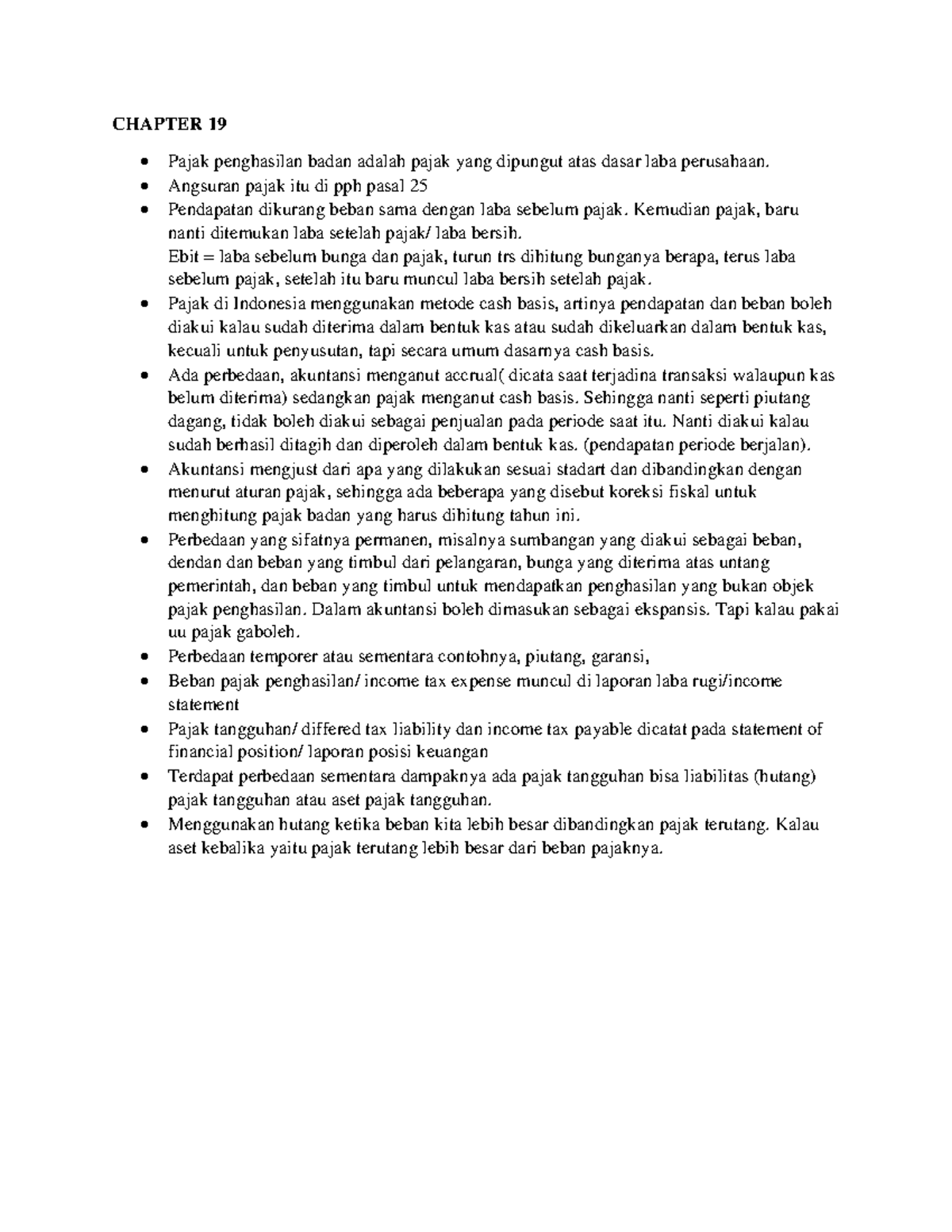 Catatan akam ku uas - CHAPTER 19 Pajak penghasilan badan adalah pajak ...