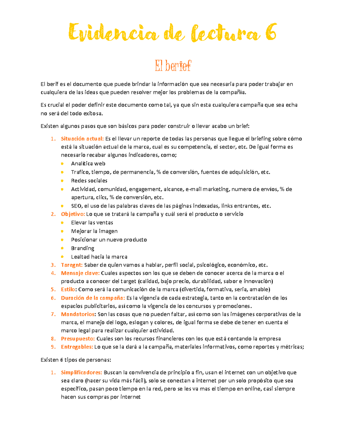 Evidencia de lectura #6 - Es crucial el poder definir este documento ...