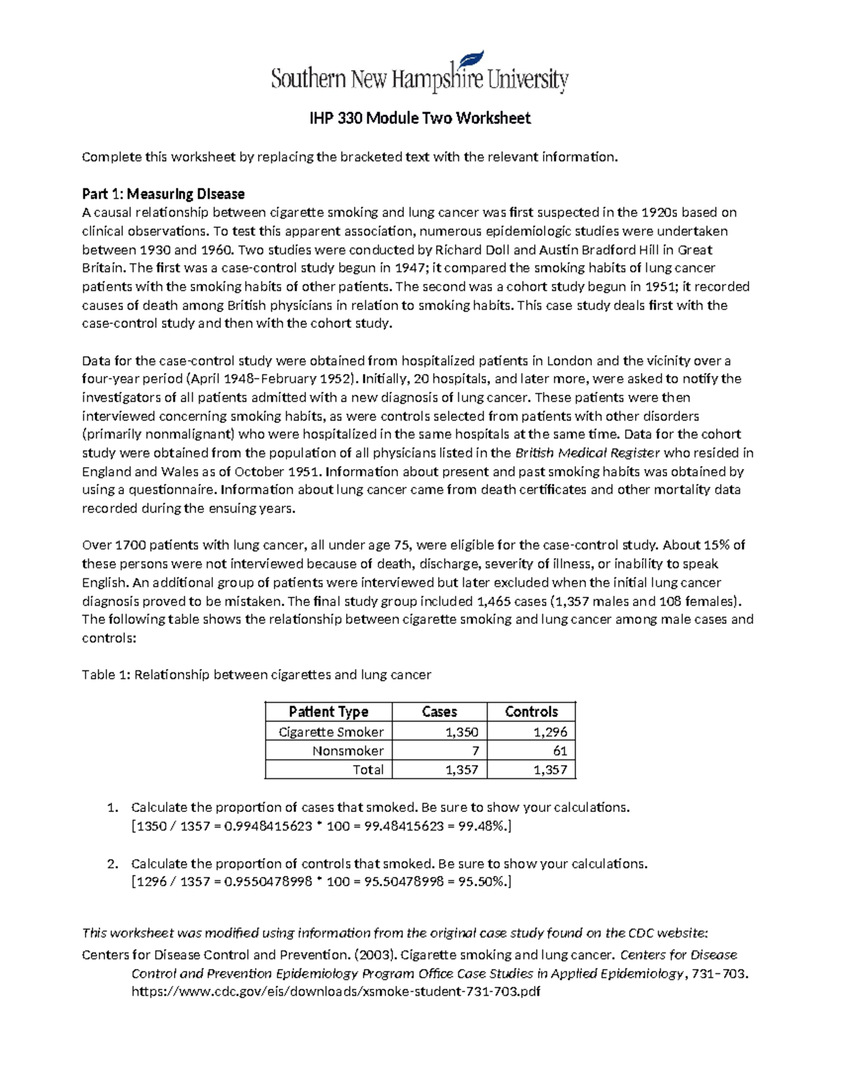 IHP 330 Module Two Worksheet - IHP 330 Module Two Worksheet Complete ...