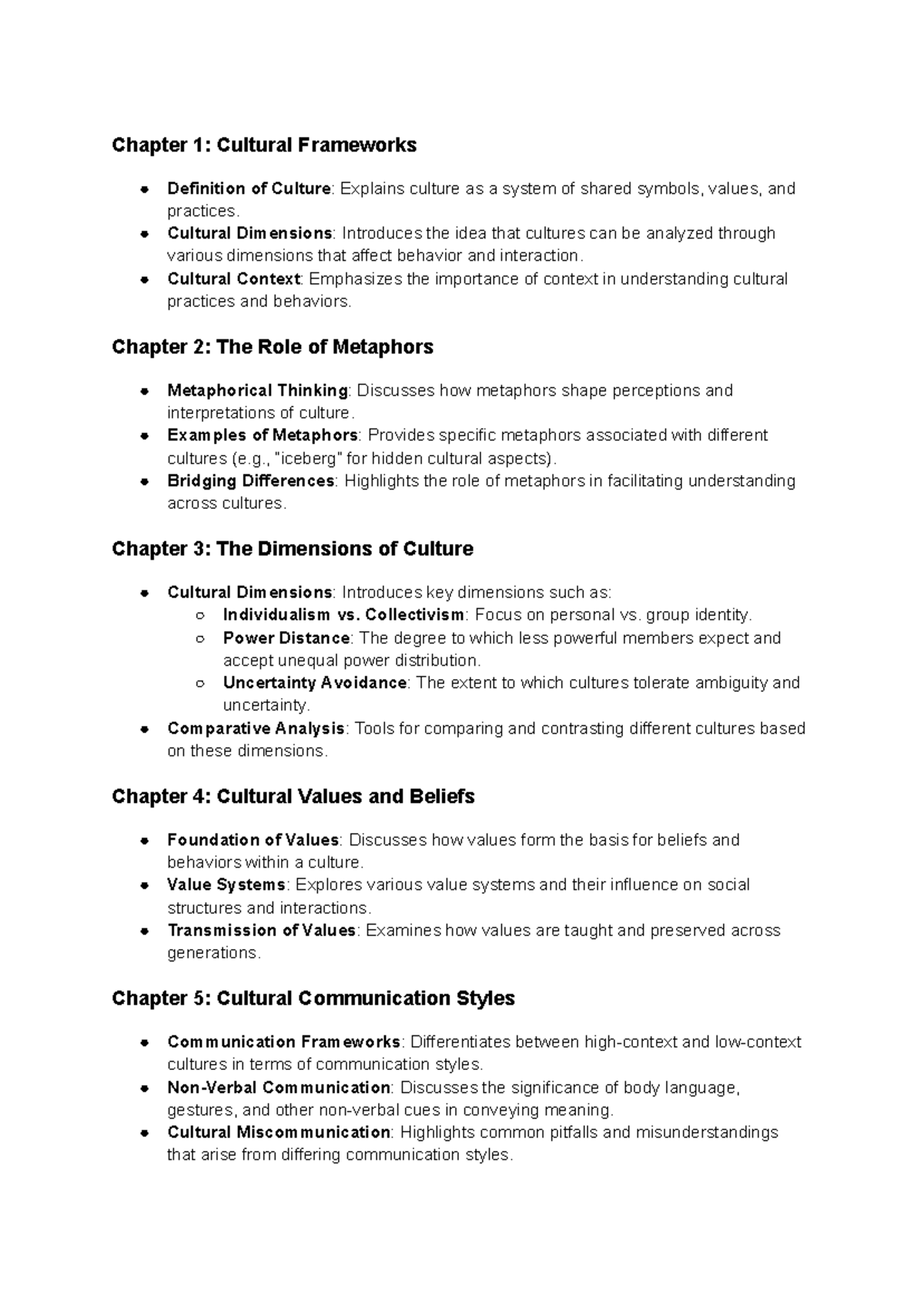 Six chapters of Gannon and Martin's Understanding Global Cultures ...