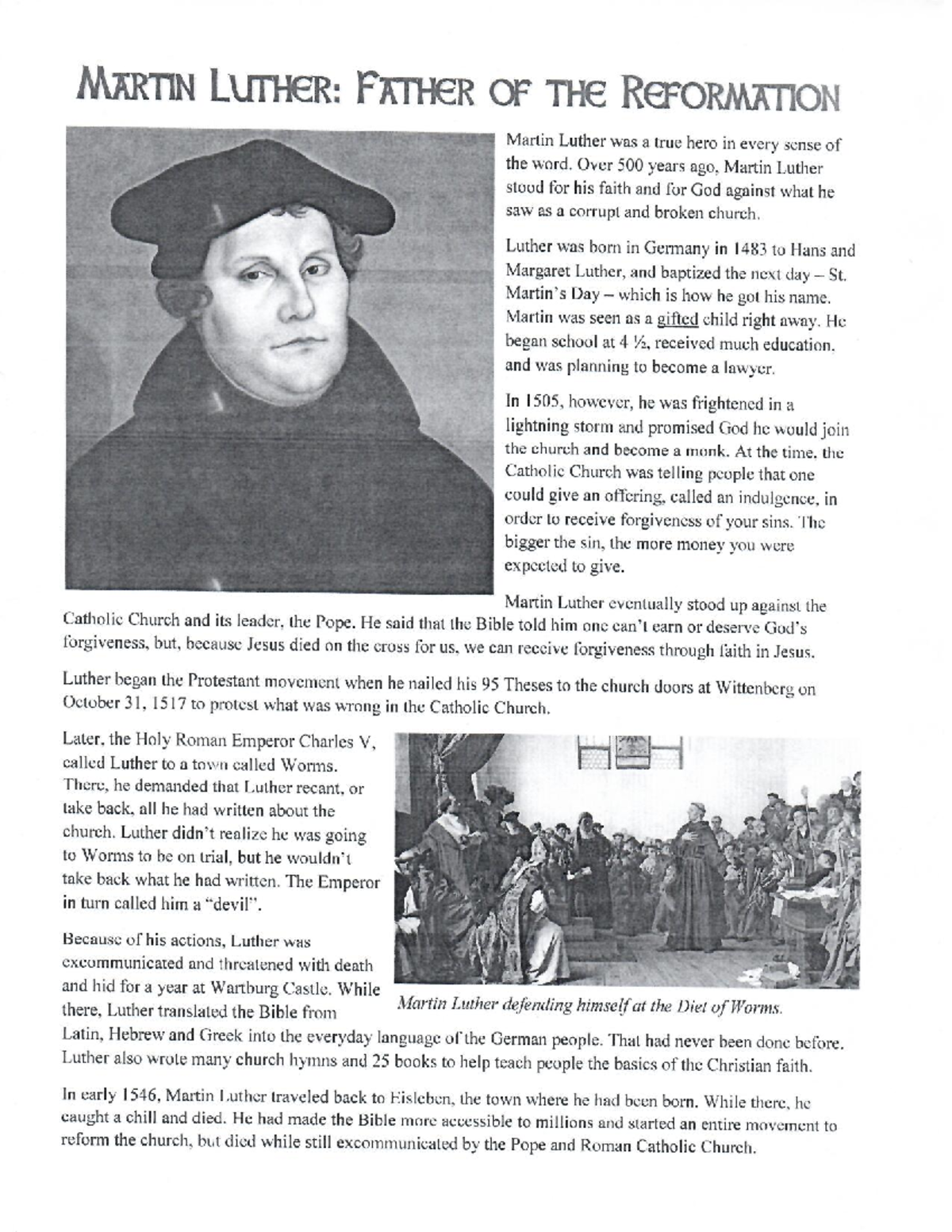 Martin Luhter Father of the Reformation - HIST1301 - Studocu