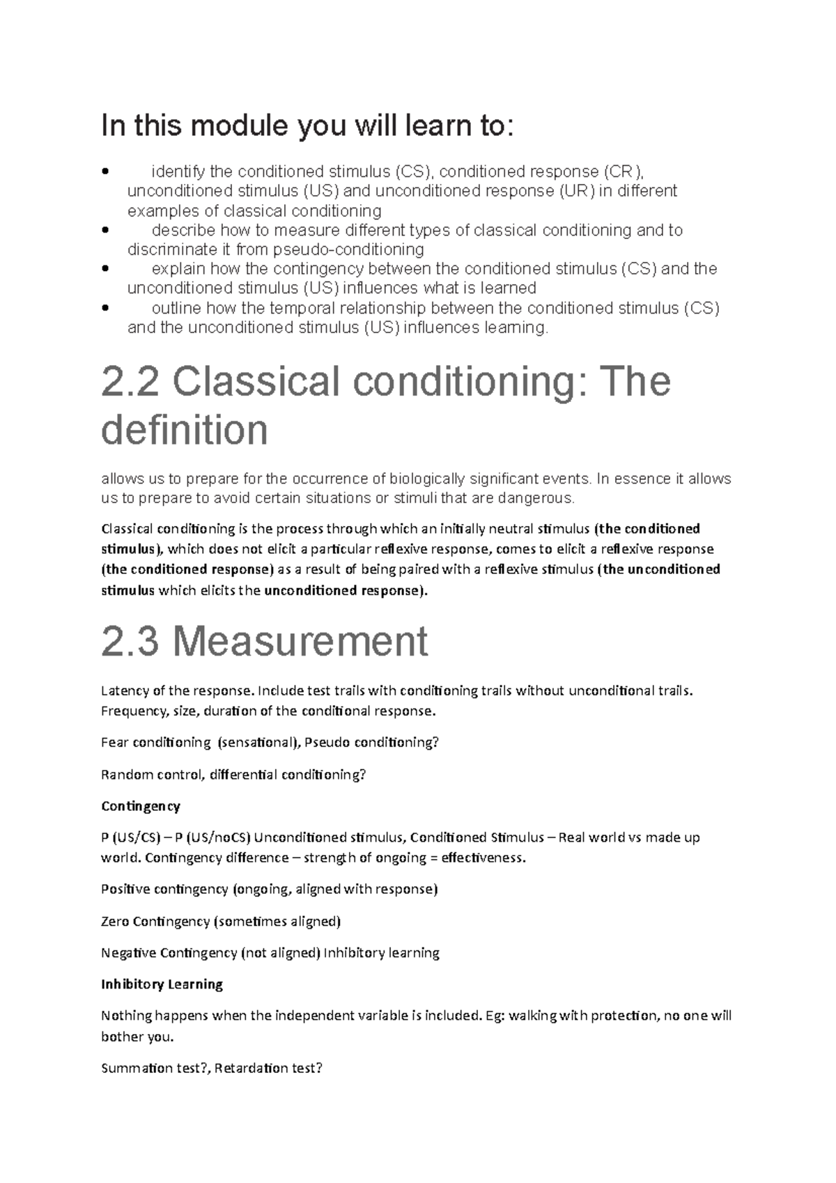 Part 2 - Classical conditioning Module 2 - In this module you will ...