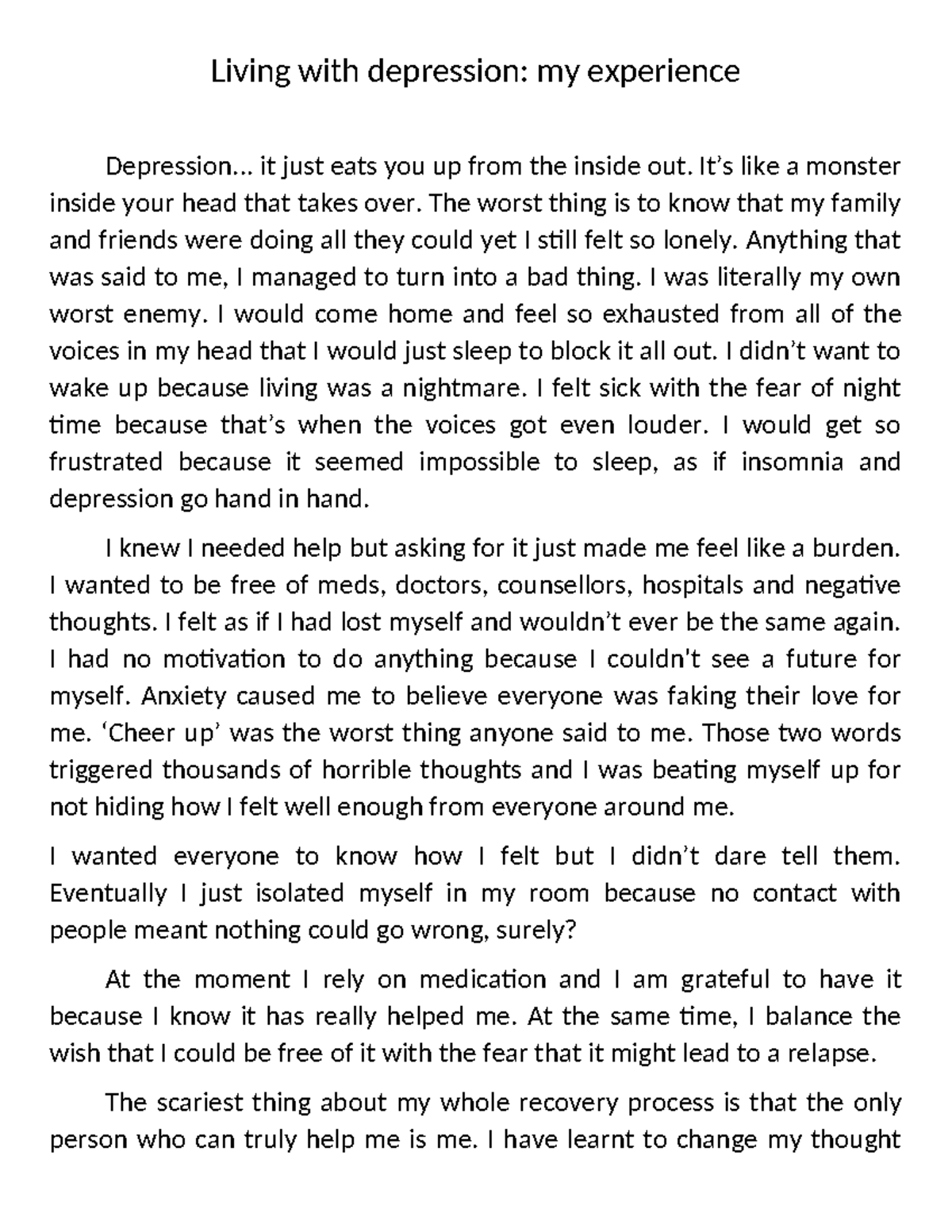 Living-with-depression - Living with depression: my experience ...