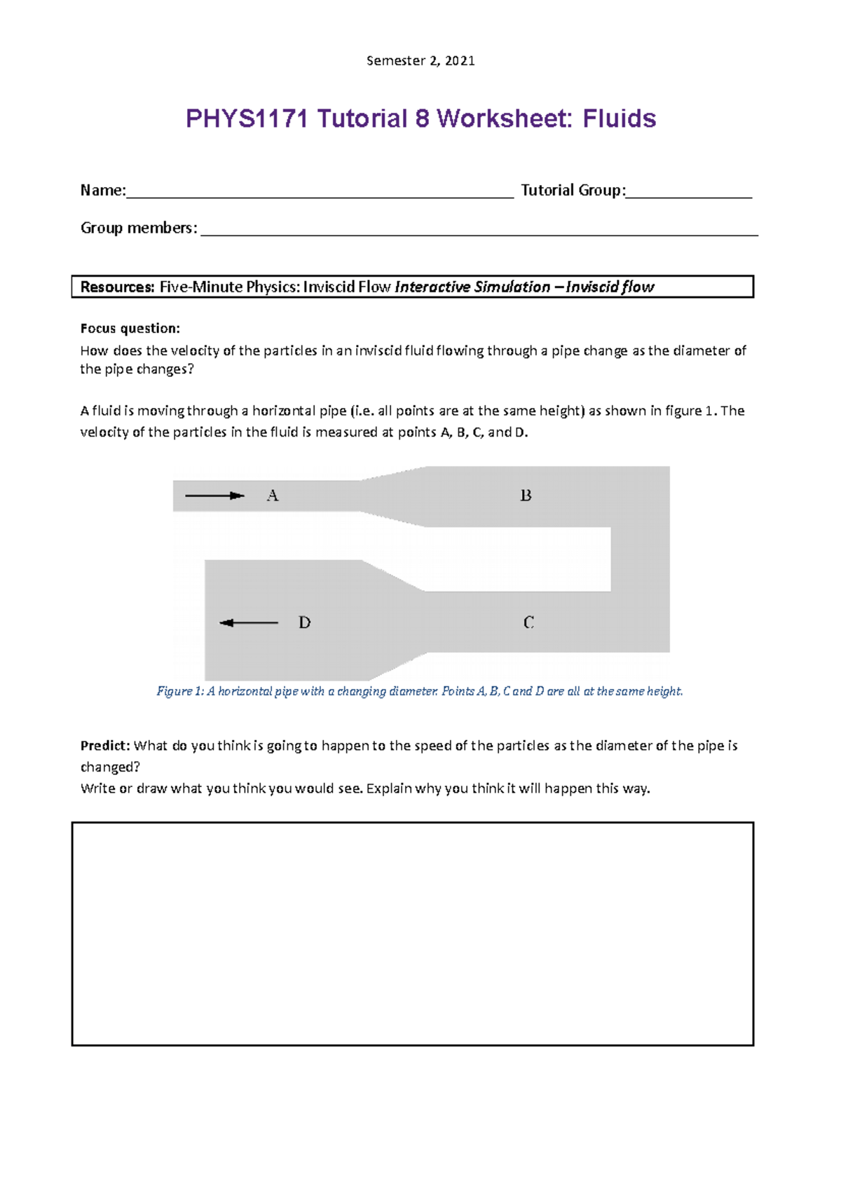 PHYS1171 2021s2.Tutorial 08 Worksheet - Fluids - Semester 2, 2021 ...
