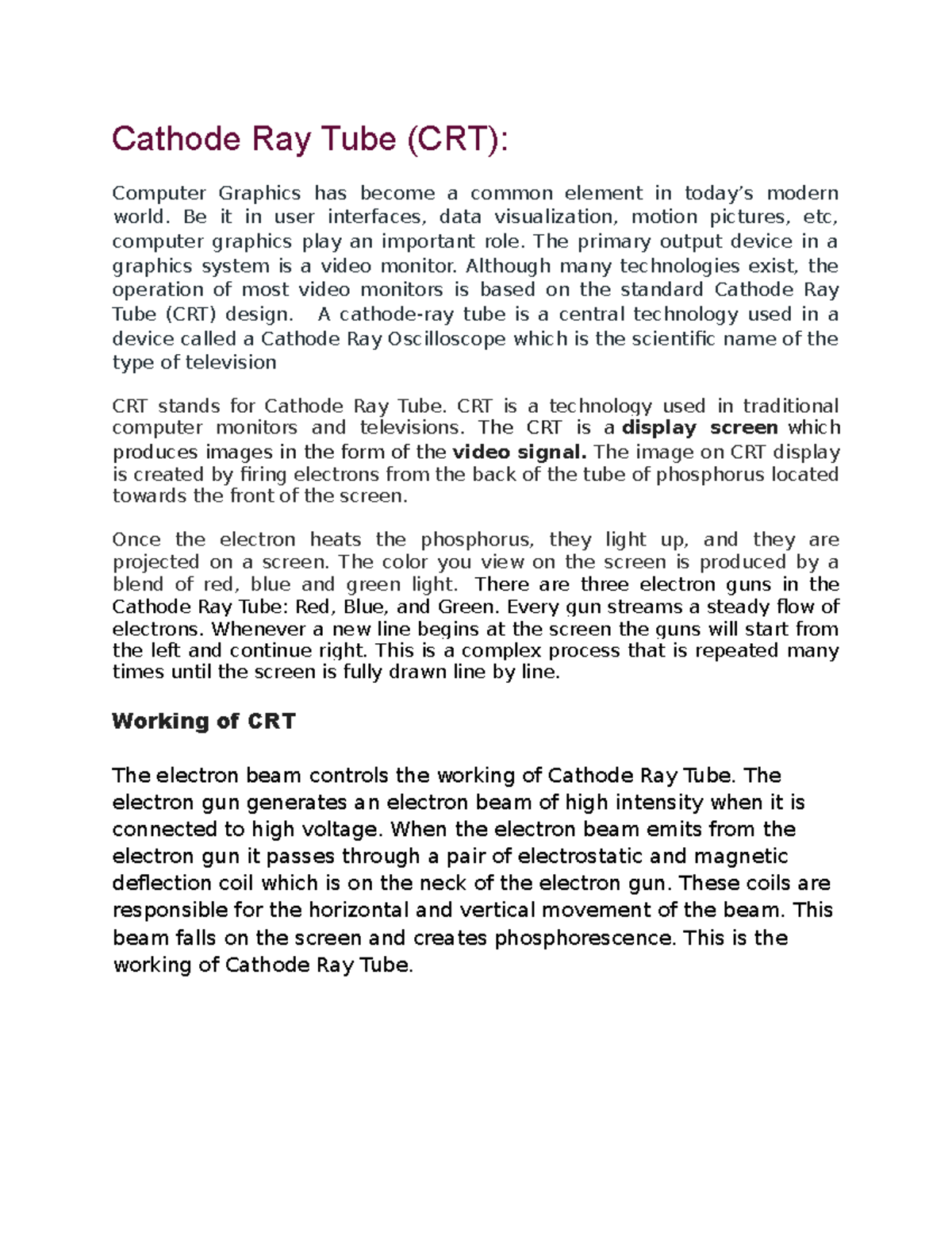 Cathode Ray Tube in Graphics - Cathode Ray Tube (CRT): Computer ...