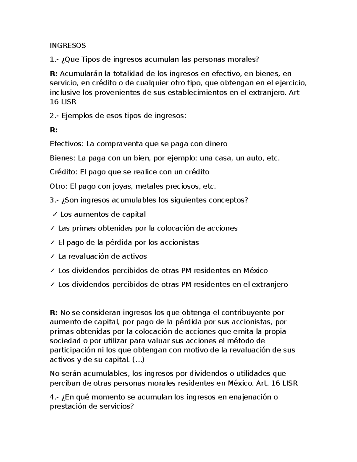 LISR 2 ingresos - INGRESOS 1.- ¿Que Tipos de ingresos acumulan las ...