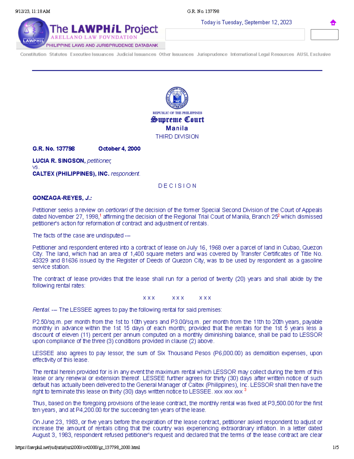 12 case on extraordinary inflation Singson v. Caltex G.R. No. 137798 ...