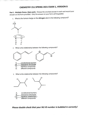 251 Sp 2021 Exam 4 KEY 150 and 250 Sections - CHEMISTRY 251 SPRING 2021 ...